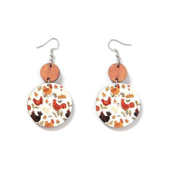 商品名: 感謝祭のイヤリング クリエイティブ 面白い カエデの葉 チキンマッシュルーム プリント 木製 ダングル ドロップ イヤリング レディース ガールズ かわいい カワイイ 動物 農場 デザイン アクリル イヤリング, 樹脂 金属, 瑪...