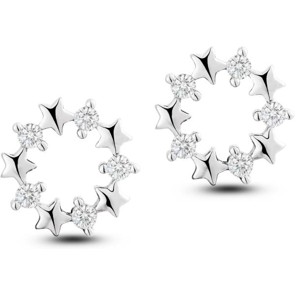 商品名LAXPICOL 925スターリングシルバー サークルスターリーサースタッドイヤリング レディース ガールズ プリティスパークリキュービック ジルコニアピアスイヤリング, キュービックジルコニア, キュービックジルコニアLAXPICO...