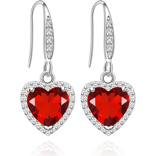商品名GZWHD ラブハート キュービックジルコニア イヤリング レディース バレンタインデー クリスマス 母の日 誕生日 誕生石 母/妻/友人へのギフト 結婚式/プロム/パーティーイヤリング, キュービックジルコニアGZWHD Red R...