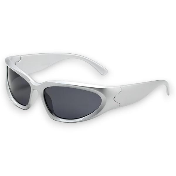 商品名:  milramtob Y2K Wrap Around Sunglasses Silver Shades Sporty Glasses Cyber Aesthetic Eyewear Women Men Rave Partyブランド...