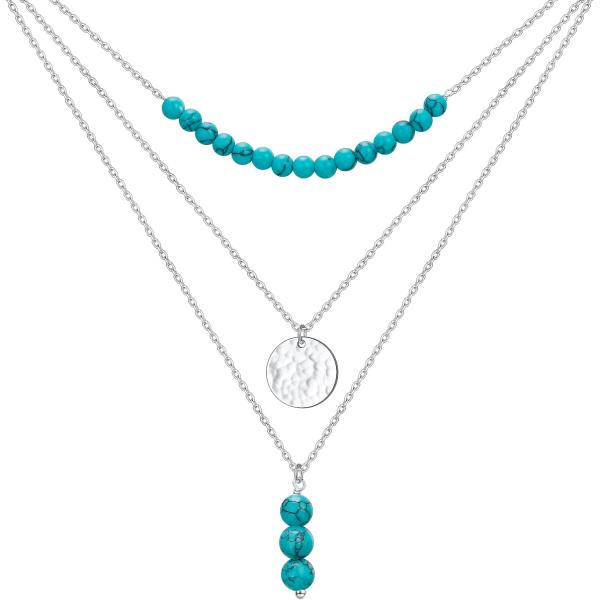商品名DAOSHANG レイヤードネックレス レディース スターリングシルバー 3層ターコイズドットペンダント マルチレイヤーロングネックレス ターコイズチョーカーチェーン 調節可能 ティーンガールズジュエリー, スターリングシルバー, タ...