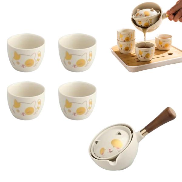 商品名:  Axurhui Magic Teapot,Ceramic Portable Travel Tea Set,360 Rotation Teapot and Infuser, Lucky Cat Lazy Tea Set,Chine...