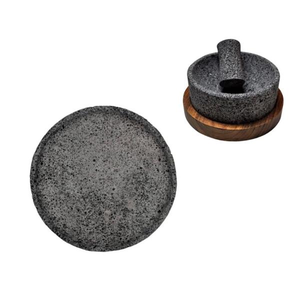 商品名:  Combo Set: 6.3-inch Volcanic Stone Molcajete &amp; 12.6-inch Volcanic Stone Comal - Authentic Mexican Craftsmanshi...