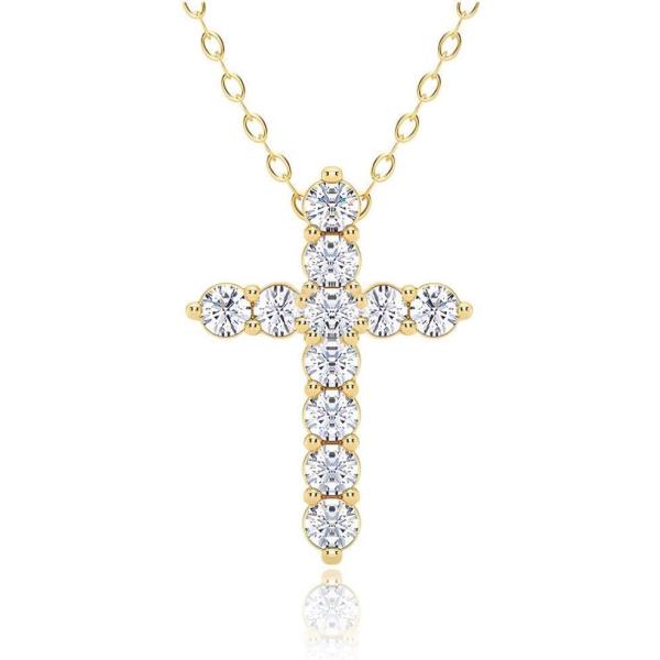 商品名Auyisci 華奢なクロスネックレス 女性用 18Kゴールドメッキ チョーカーネックレス レディース キュービックジルコニア ダイヤモンドクロスペンダントネックレス レディース ガールズ エクステンダーチェーン クロスペンダントネッ...