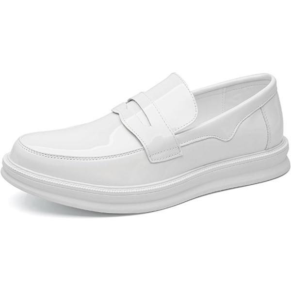 商品名Men's Patent Leather Platform Slip-on Penny Loafers,Fashion Low Top Comfortable Soft Sole Non-Slip Business Formal Sh...