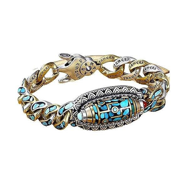 商品名:  LXURY Rotatable Six-Character Mantra Nine-Eyed Dzi Bead Bracelet,Transfer Meditation Bracelet, Good Luck Feng Shui...