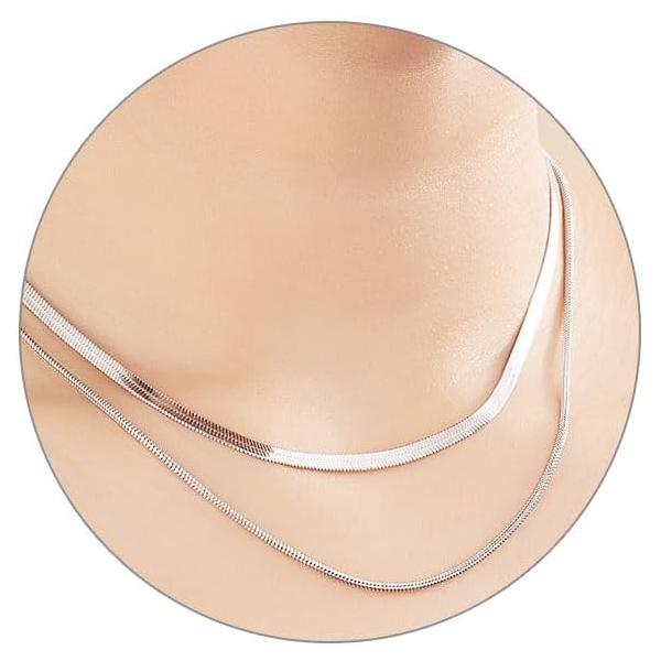 商品名fezzet 女性用ネックレス ダブルフラットスネークチェーンネックレス ジュエリーセット 女性へのギフトに, ステンレス鋼, アレキサンドライトEaster Gift for Women Silver Necklace for Wo...