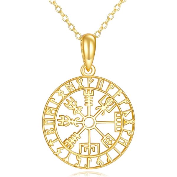 商品名KECHO 14K ソリッドゴールド バイキングネックレス バイキング 北欧シンボル ルーンサークルチャーム お守りペンダント バイキングジュエリーギフト レディース ガールズ, Yellow Gold, 宝石なしKECHO 14K ...