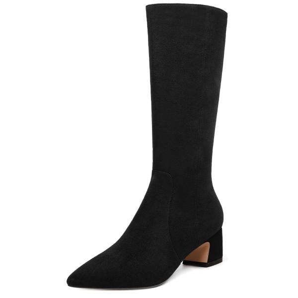 商品名:  MERRORI Women's Dating Pointed Toe Casual Chunky Mid Calf Suede Low Heel 2 Inch Zip Boots Black Size 11 - Con Los ...