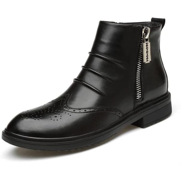 商品名Autumn and Winter Fashion Round Toe Ankle Boots For Men Carved Brogue Win Tip Pleated Double Side Zip Cowhide Leather...