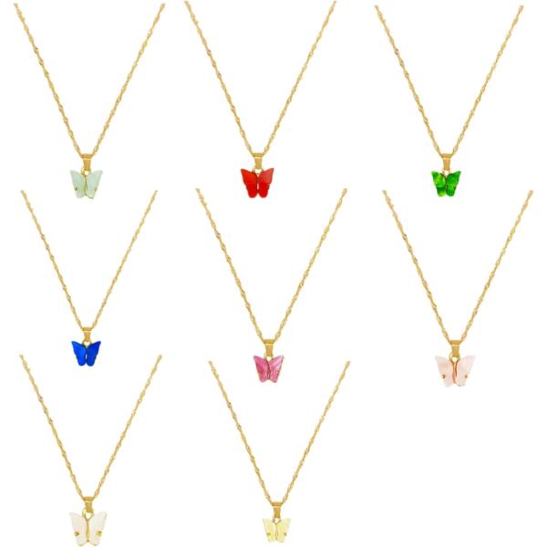 商品名FANBODTA カラフルなバタフライペンダントネックレス アクリルバタフライチェーンネックレス かわいいジュエリーギフト 女性と女の子に 8個, アクリル, アクリルFANBODTA Colorful Butterfly Penda...