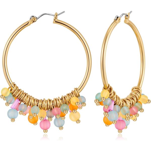 商品名INNERDIVA ビーズフープイヤリング ボヘミアンビーズ ステートメントイヤリング カラフルなビーズ サークル ラウンドフープイヤリング ビーチイヤリング レディース, M, 真鍮, 宝石なしINNERDIVA Beaded Ho...