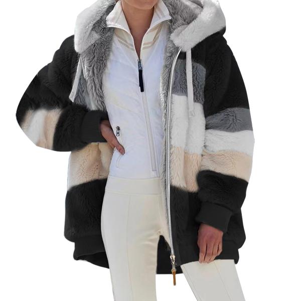 商品名:  Winter Jackets for Women Casual Fleece Fuzzy Jacket Color Block Shearling Coat Hooded Zip Up Outerwear with Pocket...
