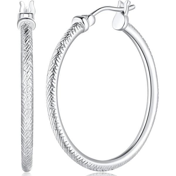 商品名ESSIE ODILA スターリングシルバー フープイヤリング レディース ビッグシルバーフープイヤリング インターレースラインデザイン レディースフープイヤリング シルバー 30mm, シルバー, 宝石なしESSIE ODILA S...