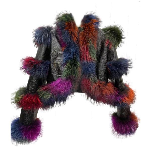 商品名:  LVCOMEFF Women Sheep Leather Cropped Jacket Bolero Top Coat Motorcycle Jacket With Fox Fur Layer Long Sleeve Front...