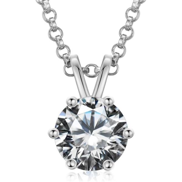 商品名EcoGems LAB GROWN EXPERTS モアッサナイトペンダントネックレス レディース ラウンドカット 1.00カラット 18Kホワイトゴールド シルバー6プロング(Dカラー VVSクラリティ) ギフトボックス付き スター...