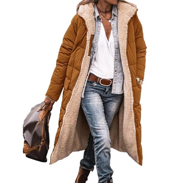 商品名:  HOULENGS Women's Winter Warm Sherpa Lined Reversible Jackets Zipper Hooded Long Coat Outerwears with Pockets Brown...
