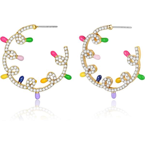 商品名INNERDIVA クリスマステーマイヤリング ジンジャーブレッドマン クリスマスツリー クリスマスハット ガーランド 鹿 カラフルな電球イヤリング クリスマスジュエリーギフト, M, 真鍮, 宝石なしINNERDIVA Colorf...