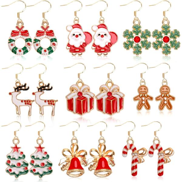 商品名9ペア レディース クリスマススタッドピアスセット クリスマスツリー スノーフレーク キャンディ クリスマスイヤリング ホリデーオーナメント用AUGSUN 9 Pairs Women Christmas Stud Earrings S...