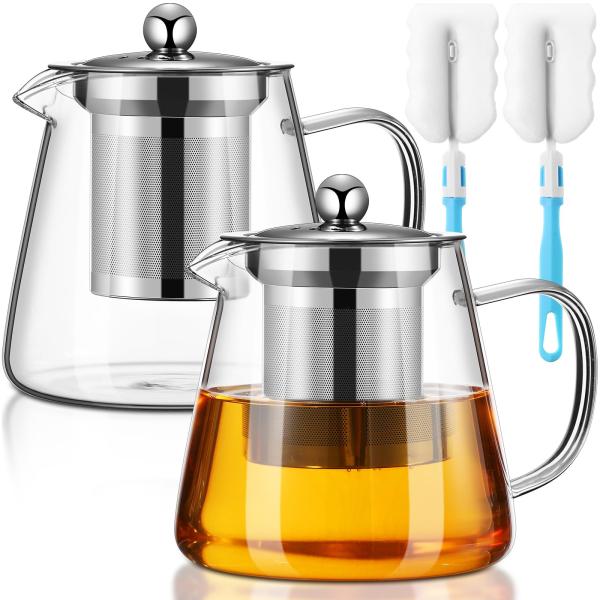 商品名:  Layhit 2 Pcs Glass Teapot with Infusers Borosilicate Clear Tea Kettle with Sponge Bottle Brush Removable Stainless...