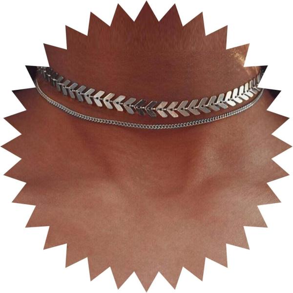 商品名Iaceble ボーホー レイヤードフィッシュボーンチェーンネックレス ゴールドフィッシュボーンチョーカーネックレス 2層薄型チェーンネックレス シェブロンネックレスジュエリー 女性と女の子用, 亜鉛, 宝石なしIaceble Boh...