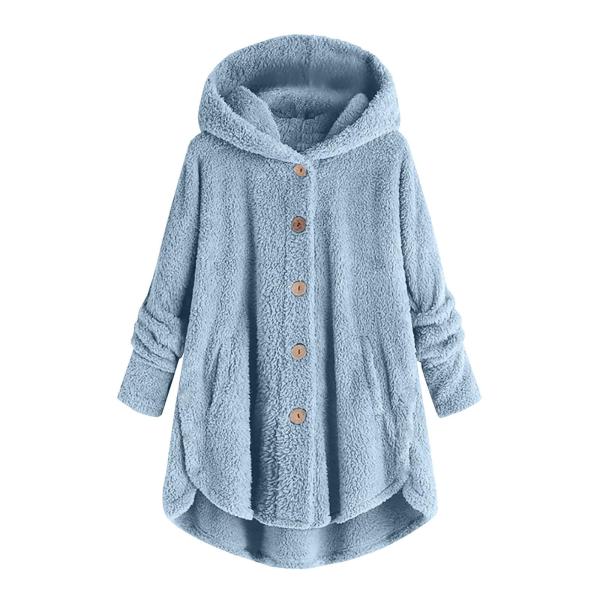 商品名:  Button Down Cloak Jackets for Women Long Sleeve Fall Hoodies Fuzzy Flannel Jacket Coats Side Slit High Low Outerwe...