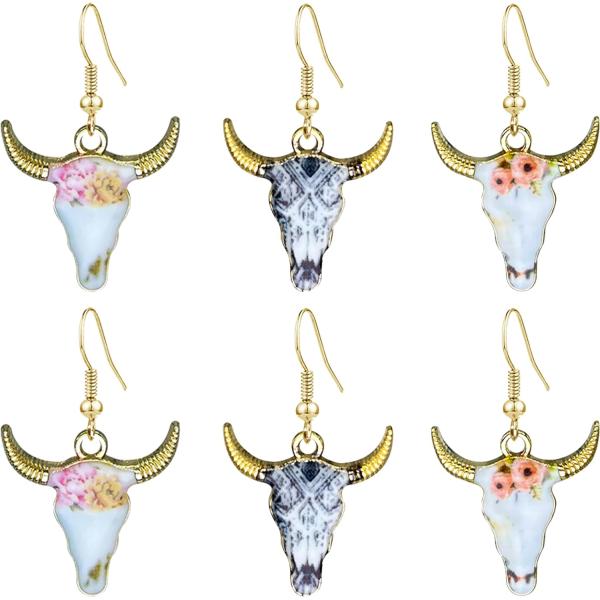 商品名CWVHQ 2ペア ボヘミア牛の頭 ダングルイヤリング アニマルドロップイヤリング カラーエナメル 動物 牛 群れ ヘッド フラワーチャーム ドロップイヤリング レディース ガールズ, 金属, NP。CWVHQ 2Pairs Bohe...