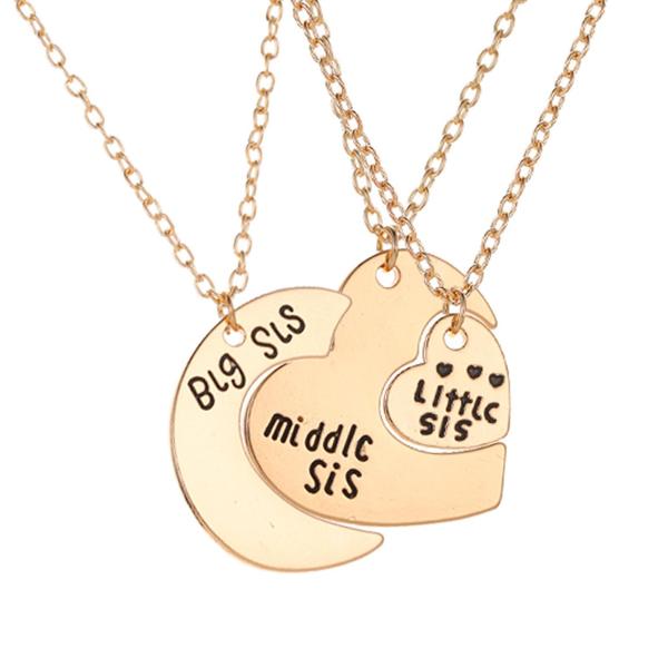 商品名: Dcfywl731 姉妹ネックレス 3人の女の子用 Big Middle Little Sisネックレス ハートペンダント付き BFF フレンドシップネックレスセット ジュエリーギフト 女性向け, Adjustable, 金属, ...