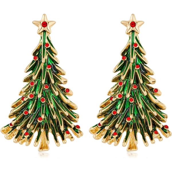 商品名HESSAWELL キラキラゴールドシルバー クリスマスツリー キャンディサンタハット クリスマスストッキング ダングルイヤリング レディース カラフルなクリスタルペンダントイヤリング フェスティバル ホリデー ジュエリーギフト, 銅...