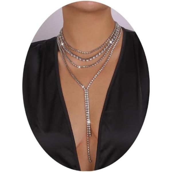 商品名FUTIMELY ボーホー レイヤードラインストーンネックレス レディース ガールズ ロングペンダント Yネックレス クリスタルチョーカーチェーン ステートメントネックレス ウェディング ブライダルジュエリー, 亜鉛, 宝石なしFUT...