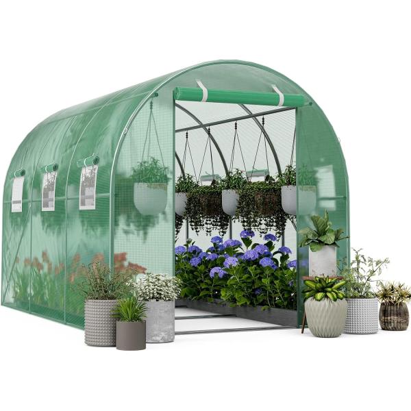 商品名: Oarlike 10x7x7フィート 温室 屋外用 高耐久 ホットハウス 庭の植物用 大型ウォークイン温室トンネル アップグレードPEカバー 亜鉛メッキスチールフレーム付き 6スクリーン窓 Oarlike 10x7x7FT Gre...