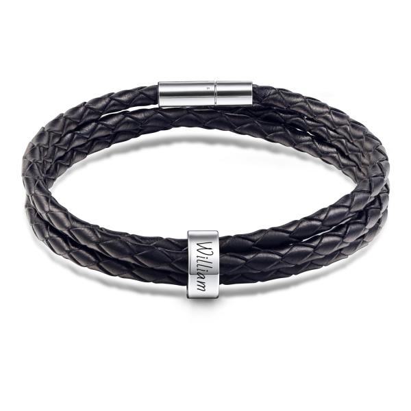 商品名:  AOTXOXTOA Personalized Mens Leather Braid Bracelet 1-5 Names Custom Stainless Steel Beads Cuff for Women Father Hu...