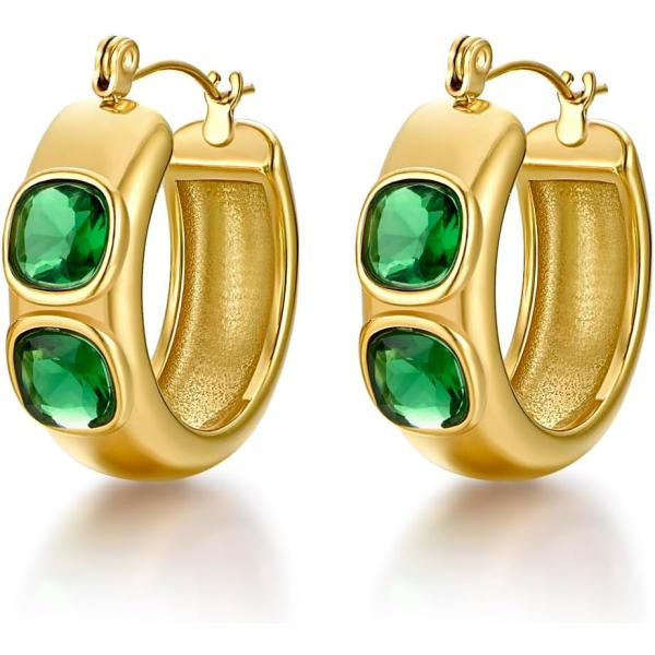 商品名FRUMOS 18K ゴールドメッキ イヤリング レディース ガールズ チャンキーフープイヤリング キュービックジルコニア ジュエリー 誕生日 クリスマスギフト, イエローゴールド, キュービックジルコニアFRUMOS 18K Gol...