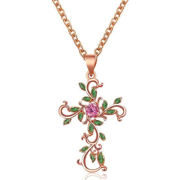 商品名rgwtgkyh クロスネックレス レディース チャーム ローズゴールド シルバー クリスマスツリー クロスペンダント グリーンリーフ ラップ 十字架ネックレス 女の子用 クリスマスジュエリーギフト, プラスチック, 宝石なしrgwt...