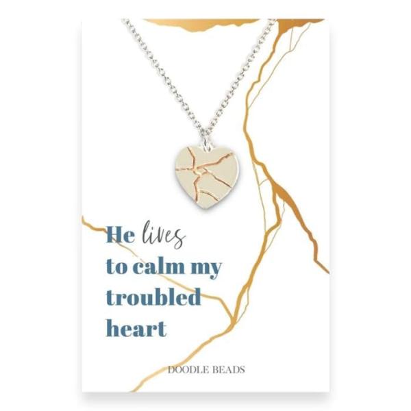 商品名: Kintsugi ハートペンダントネックレス He Lives To Calm My Troubled Heart 宗教ジュエリーギフト, M, 真鍮, 宝石なし Kintsugi Heart Pendant Necklace, ...