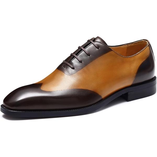 商品名Santimon Men's Handmade Genuine Leather Plain Toe Oxford Derby Fashion Formal Dress Shoes Brown-Coffee 5.5 USブランド：San...