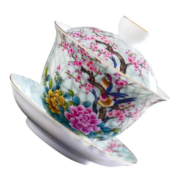 商品名:  HOMSFOU 1 Set Tea Bowl Tea Cup with Tray Chinese Kungfu Tea Cup Porcelain Ceramic Tea Teacup Peony Flower Pattern ...