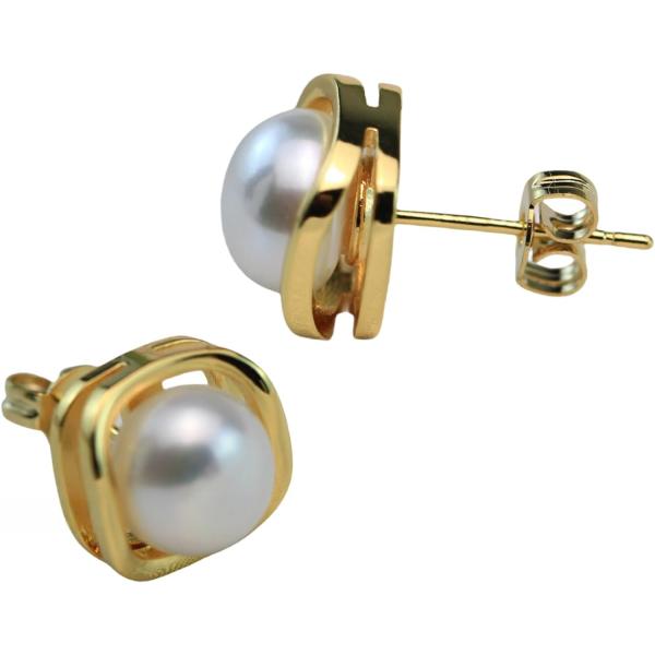商品名手摘み 上品な天然淡水パールピアス 低刺激性 18Kゴールドメッキ スタッドピアス レディース ガールズ 軽量ジュエリー ギフト 誕生日パーティー バレンタインデー, イエローゴールド, 真珠Hand-picked Dainty na...