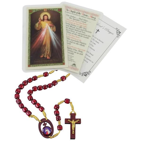 商品名: 神の慈悲のロザリオ - 神の慈悲の祈りカード - 神の慈悲のロザリオとカトリックの聖なるカードセット - 木製コード 神の慈悲のロザリオ 毎日の祈り - 合計3アイテム, ウッド, 宝石なし Divine Mercy Rosary...