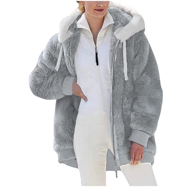 商品名:  Blczomt Prime Deals October 10-11 Fleece Furry Jacket for Women Hooded Fashion Solid Color Patchwork Winter Sherpa...