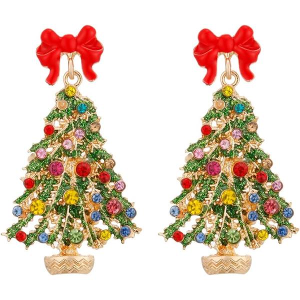 商品名クリスマスイヤリング レディース きらめくカラフルなクリスマスツリーボウドロップダングルイヤリング ラインストーン クリスマスイヤリング ジュエリーギフト, M, 合金鋼, ゴールドストーンChristmas Earrings for...