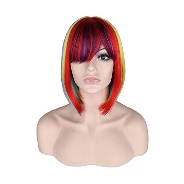 商品名:  TEKNIS Wigs Colorful Gradient Color Wig woman Short Hair Head Rainbow Synthetic Cosplay Wig Pastel Colorful Costum...