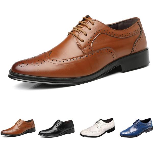 商品名Men's Lace Up Leather Dress Shoes Classic Formal Oxfords Fashion Non Slip Work Oxford Shoes Breathable Business Casua...