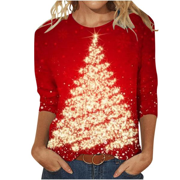 商品名:  Prime of Day Deals Today 2023 3/4 Length Sleeve Womens Tops Christmas Light Up Shiny Xmas Tree Print Tee Shirts Wi...