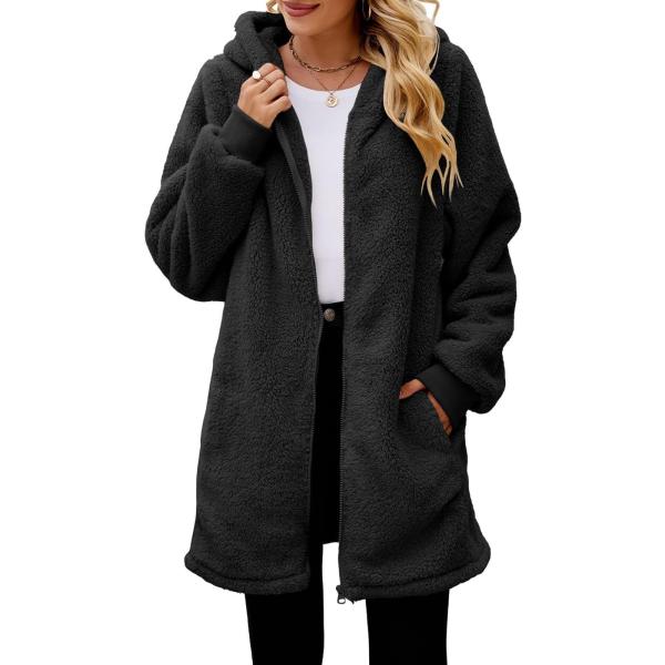 商品名:  Parise Purses for Women Oversized Zip Up Sherpa Hooded Jackets for Women with Pockets Fuzzy Fleece Warm Long Hoodi...