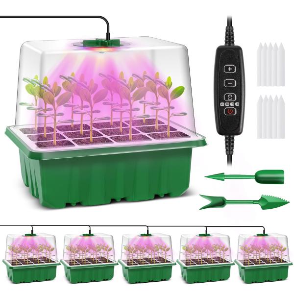 商品名:  Verdenu Seed Trays with Grow Light, 5 Pack Seed Starter Tray with Timing Controller, 60-Cells Seed Starter kit Adj...