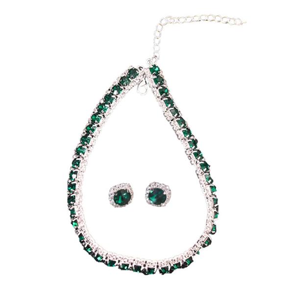 商品名: Supra Diamanto ラインストーンネックレスイヤリングセット ブライダルウェディングジュエリーセット ファッションチョーカーネックレス プロムコスチュームジュエリーセット レディース ガールズ, ラインストーン 金属, ...