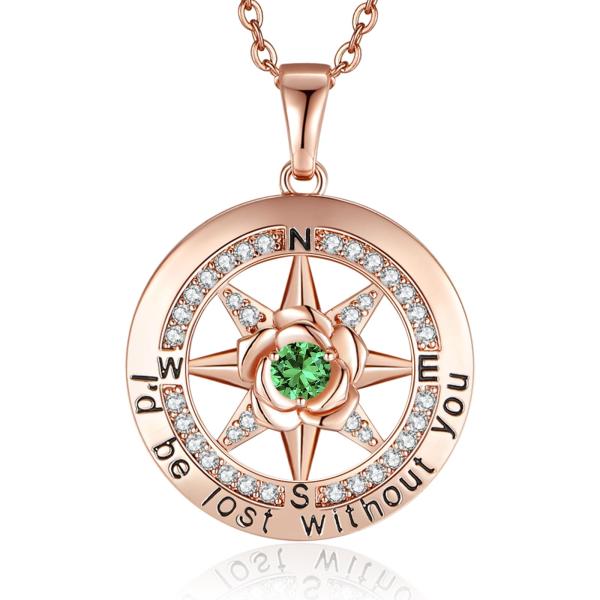 商品名: LIANYU 925スターリングシルバー コンパス ローズネックレス 18Kローズゴールドフィルド 5Aキュービックジルコニア誕生石 「I'd Be Lost Without You」 結婚記念ギフト 女性への誕生日プレゼント 彼...
