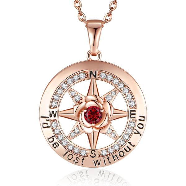 商品名LIANYU 925スターリングシルバー コンパス ローズネックレス 18Kローズゴールドフィルド 5Aキュービックジルコニア誕生石 「I'd Be Lost Without You」 結婚記念ギフト 女性への誕生日プレゼント 彼女へ...