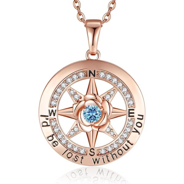 商品名LIANYU 925スターリングシルバー コンパス ローズネックレス 18Kローズゴールドフィルド 5Aキュービックジルコニア誕生石 「I'd Be Lost Without You」 結婚記念ギフト 女性への誕生日プレゼント 彼女へ...